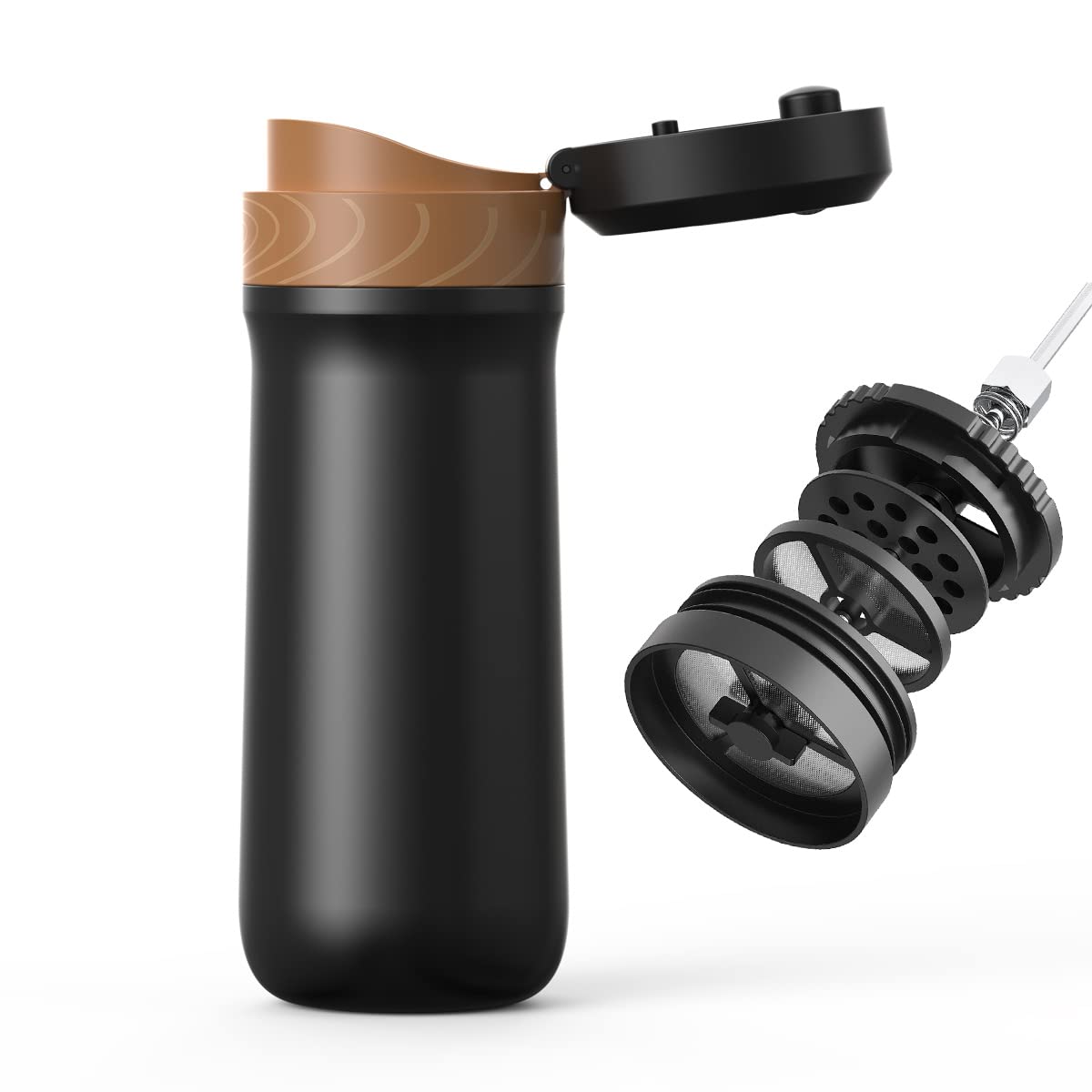 BENFUCHEN Portable French Press Coffee Maker Car-Go Vacuum Insulated Travel Bottle Mug, Hot/Cold Brew Coffee Press With Four-Layer Unique Filter Mesh Stainless Steel Tea Press Single Serve