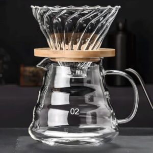 COFISUKI Pour Over Coffee Maker - 20 OZ /600ML Coffee Server with Glass Coffee Dripper, Stylish and Elegant 2 IN 1 Dripper Coffee Maker Kit Coffee Maker for Home or Office, 1-5 CUPS