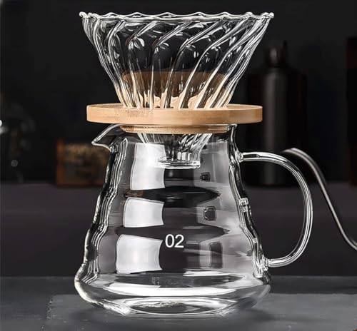 COFISUKI Pour Over Coffee Maker - 20 OZ /600ML Coffee Server with Glass Coffee Dripper, Stylish and Elegant 2 IN 1 Dripper Coffee Maker Kit Coffee Maker for Home or Office, 1-5 CUPS