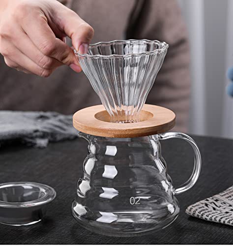 COFISUKI Pour Over Coffee Maker - 20 OZ /600ML Coffee Server with Glass Coffee Dripper, Stylish and Elegant 2 IN 1 Dripper Coffee Maker Kit Coffee Maker for Home or Office, 1-5 CUPS