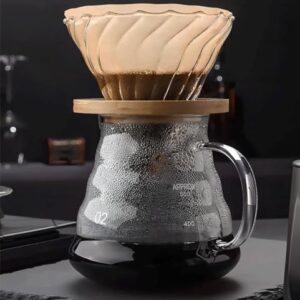 COFISUKI Pour Over Coffee Maker - 20 OZ /600ML Coffee Server with Glass Coffee Dripper, Stylish and Elegant 2 IN 1 Dripper Coffee Maker Kit Coffee Maker for Home or Office, 1-5 CUPS