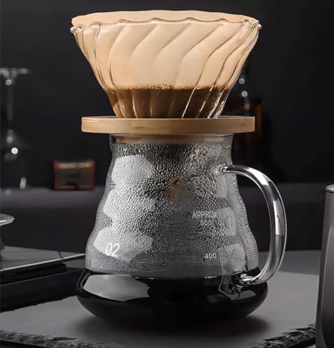 COFISUKI Pour Over Coffee Maker - 20 OZ /600ML Coffee Server with Glass Coffee Dripper, Stylish and Elegant 2 IN 1 Dripper Coffee Maker Kit Coffee Maker for Home or Office, 1-5 CUPS