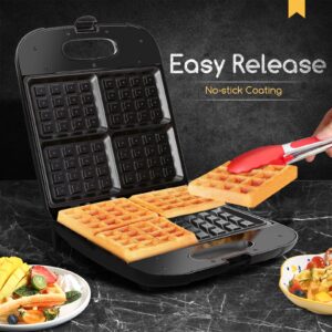 Aigostar Waffle Maker, 2-Slice Nonstick Waffle Iron, 1400W Square Waffle Machine with Indicator Lights for Hash Browns, Snacks, Breakfast & Lunch, Easy to Clean, PFOA Free, ETL Certificated, Black