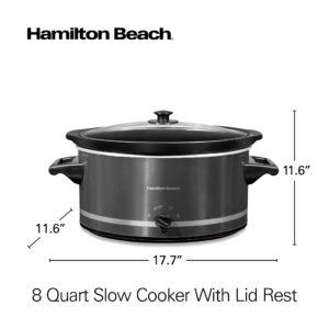 Hamilton Beach Slow Cooker with 3 Cooking Settings, Dishwasher-Safe Stoneware Crock & Glass, 8-Quart Built-In Lid Rest, Black