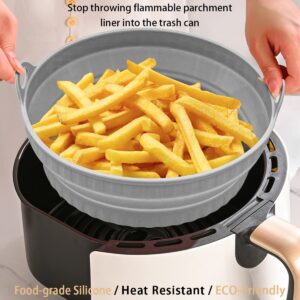 2-Pack, 7.9inch Air Fryer Silicone Liners Reusable, Foldable Air Fryer Silicone Basket, Heat Resistant Air Fryer Oven Accessories, Easy Cleaning Air Fryers Pot for 3-5 Qt Air Fryer (Grey)