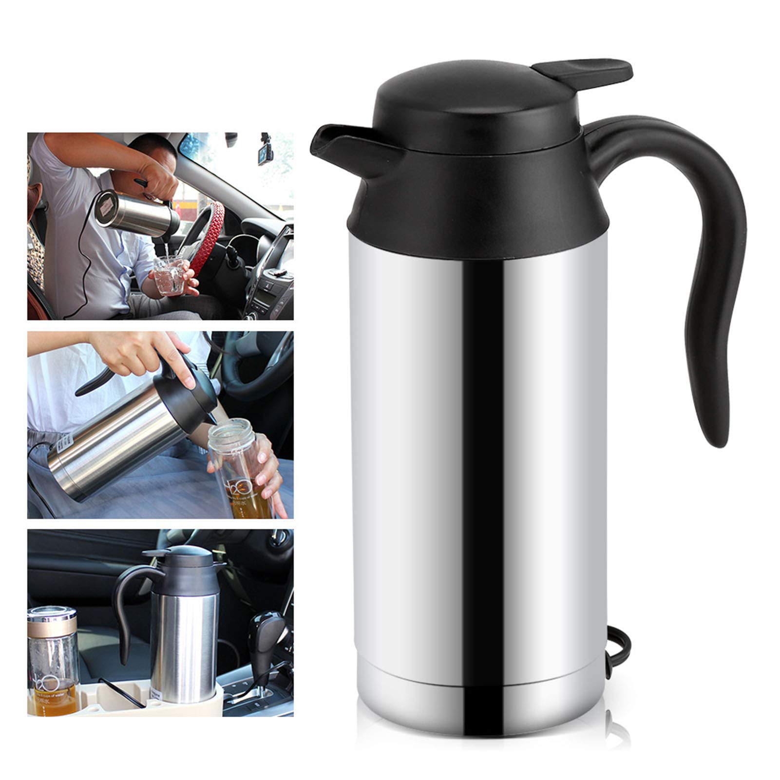 12V 750ml Stainless Steel Car Electric Heating Mug Drinking Cup Travel Kettle Water Boiler for Water Tea Coffee Milk