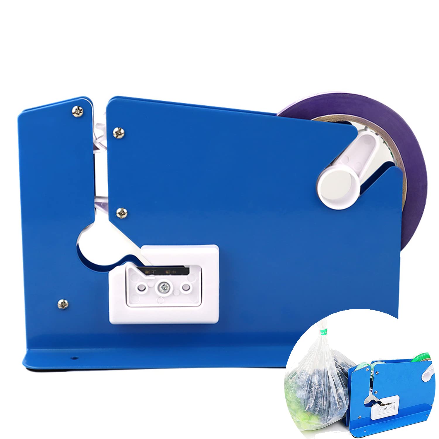 Stainless Steel Tape Bag Sealer with Trimmer, Supermarket Bag Sealing Machine, Plastic Bag Tape Tying Tool, Tape Tying Sealer for Fruit, Cookie, Bread, and Ground Meat Packaging