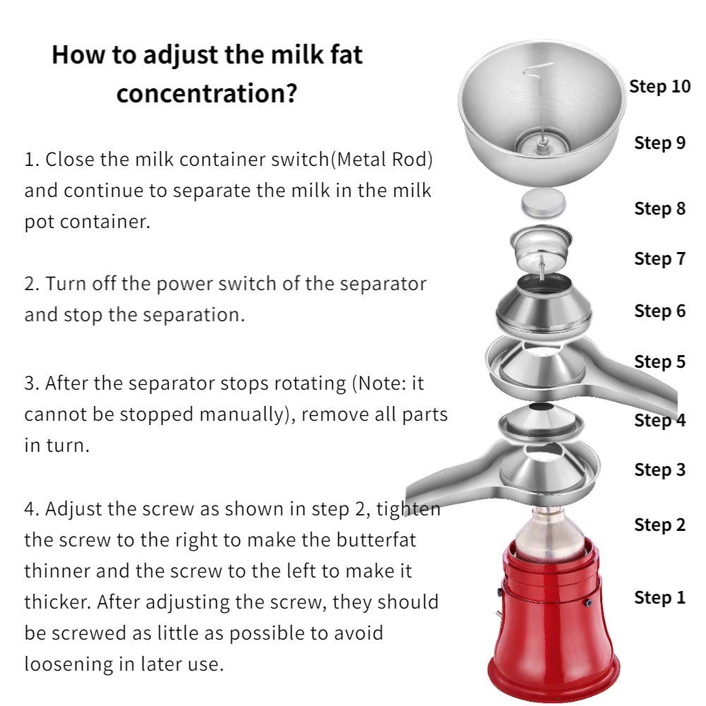 Minneer Electric Milk Cream Centrifugal Separator Plug 21Gal/H 80L/H 110V USA/Canada Make Cream Butter Milkshake Separator for Goats Cows Milk All Metal Parts