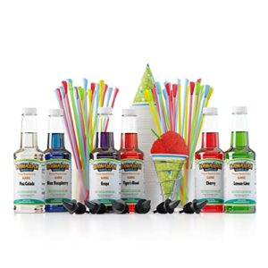 Hawaiian Shaved Ice Snow Cone Machine Package with 6 Flavoring Syrups and Party Ready Accessories