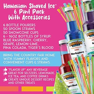 Hawaiian Shaved Ice Snow Cone Machine Package with 6 Flavoring Syrups and Party Ready Accessories