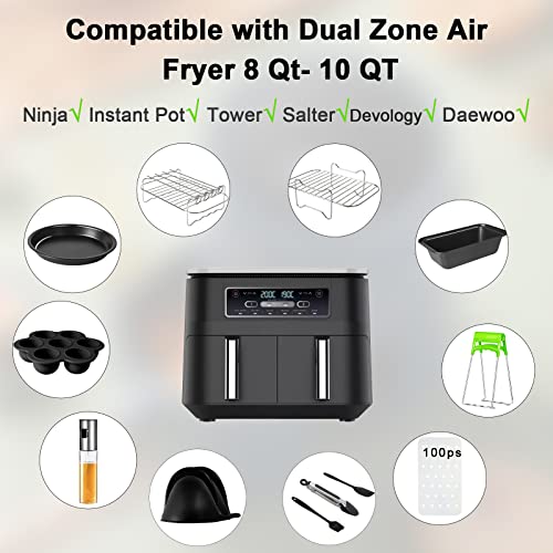 RichHomie Dual Zone Air Fryer Accessories for Ninja, 12 Pcs Dual Air Fryer Accessories Set Suitable for Ninja Dual Air Fryer DZ201 8 Quart or Larger Dual Air Fryers Oven