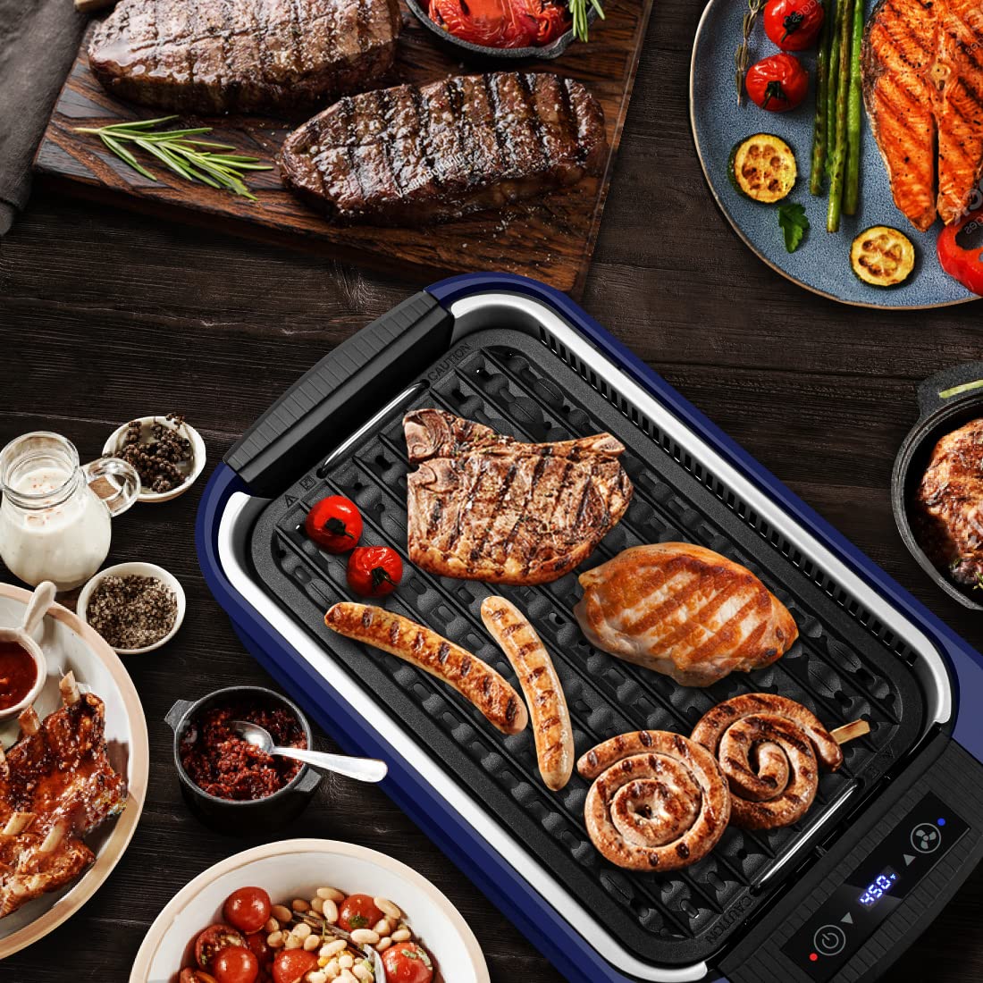 Smokeless Grill Indoor, CUSIMAX Electric Grill, 1500W Indoor Grill, Portable Korean BBQ Grill with LED Smart Display & Tempered Glass Lid, Non-stick Removable Plate, Preferred for Family Parties