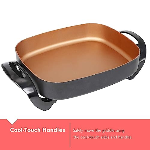 Caynel Professional Non-stick Copper Electric Skillet Jumbo, Deep Dish with Tempered Glass Vented Lid, Upgrade Thermostat, 16”x 12”x 3.15”- 8 quart, Copper (Copper)