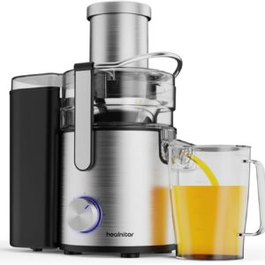 1000W 3-SPEED LED Centrifugal Juicer Machines Vegetable and Fruit, Healnitor Juice Extractor with 3.5" Big Wide Chute, Easy Clean, BPA-Free, High Juice Yield, Silver