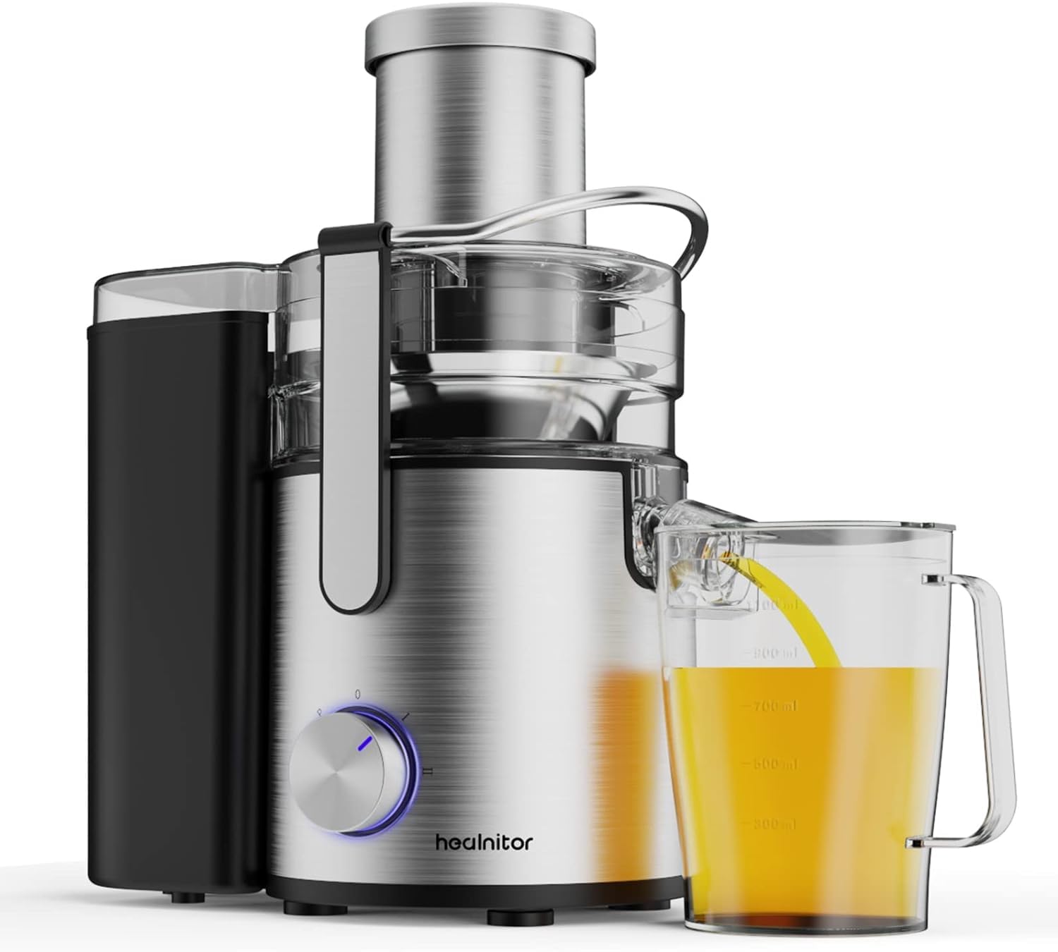 1000W 3-SPEED LED Centrifugal Juicer Machines Vegetable and Fruit, Healnitor Juice Extractor with 3.5" Big Wide Chute, Easy Clean, BPA-Free, High Juice Yield, Silver