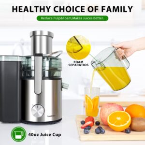 1000W 3-SPEED LED Centrifugal Juicer Machines Vegetable and Fruit, Healnitor Juice Extractor with 3.5" Big Wide Chute, Easy Clean, BPA-Free, High Juice Yield, Silver