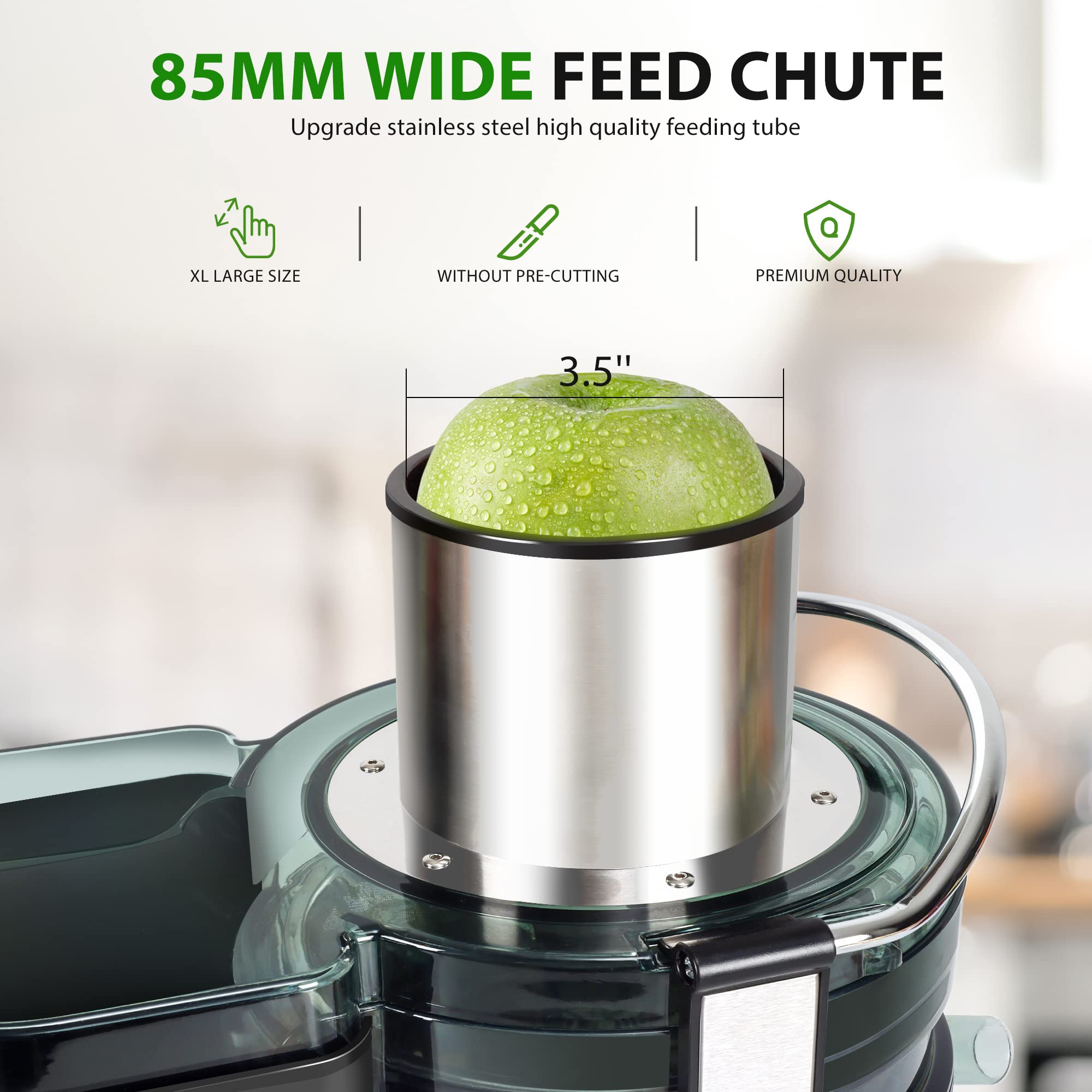 1000W 3-SPEED LED Centrifugal Juicer Machines Vegetable and Fruit, Healnitor Juice Extractor with 3.5" Big Wide Chute, Easy Clean, BPA-Free, High Juice Yield, Silver