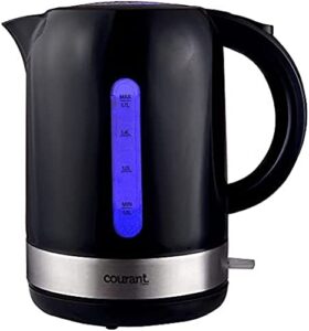 courant coukep175k 1.7 liter electric kettle cordless with led light, 1000w power, automatic safety shut-off, perfect for tea/coffee/hot chocolate/soup/hot water, black color