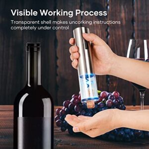 Crenova 6-in-1 Wine Opener Electric Rechargeable Automatic Corkscrew Bottle Opener set with Vacuum Stopper, Aerator Pourer, Foil Cutter, Display Base & USB Charging Cable, Silver