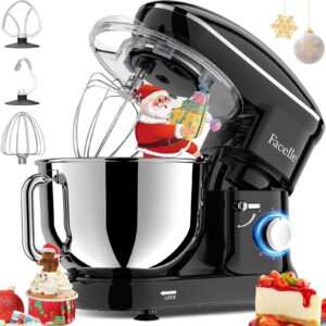 3-IN-1 Electric Stand Mixer, Facelle 6 Speed Kitchen Mixer with Pulse Button, Attachments include 6.5QT Bowl, Dishwasher Safe Beater,Dough Hook,Whisk,Splash Guard for Dough,Baking,Cakes,Cookie (Black)