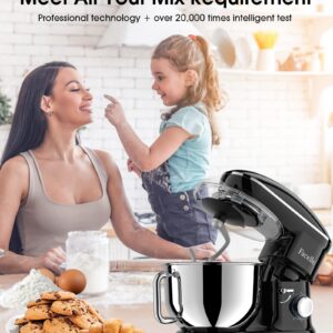 3-IN-1 Electric Stand Mixer, Facelle 6 Speed Kitchen Mixer with Pulse Button, Attachments include 6.5QT Bowl, Dishwasher Safe Beater,Dough Hook,Whisk,Splash Guard for Dough,Baking,Cakes,Cookie (Black)