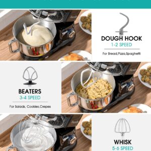 3-IN-1 Electric Stand Mixer, Facelle 6 Speed Kitchen Mixer with Pulse Button, Attachments include 6.5QT Bowl, Dishwasher Safe Beater,Dough Hook,Whisk,Splash Guard for Dough,Baking,Cakes,Cookie (Black)