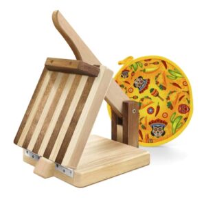 pap products wooden tortilla press maker 8 inch with tortilla warmer, prensa para tortillas, tortillera, manual dough presser for tortillas, dumpling, roti, chapati, empanadas.