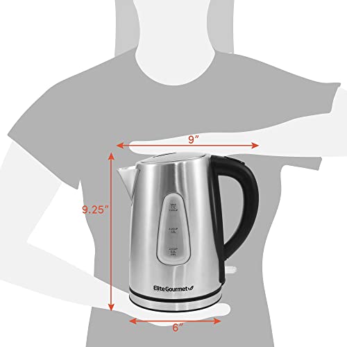 Elite Gourmet EKT-1271# Ultimate 1.7 Liter Electric Kettle – Stainless Steel Design & Cordless 360° Base, Stylish Blue LED Interior, Handy Auto Shut-Off Function – Quickly Boil Water For Tea & More