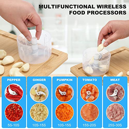 Electric Garlic Chopper Mini,250ML Wireless USB Rechargeable Portable Food Processor,Garlic Grinder Masher with Spoon for Chopping Onion,Ginger,Chili,Meat,Fruit,Vegetables(Blue)