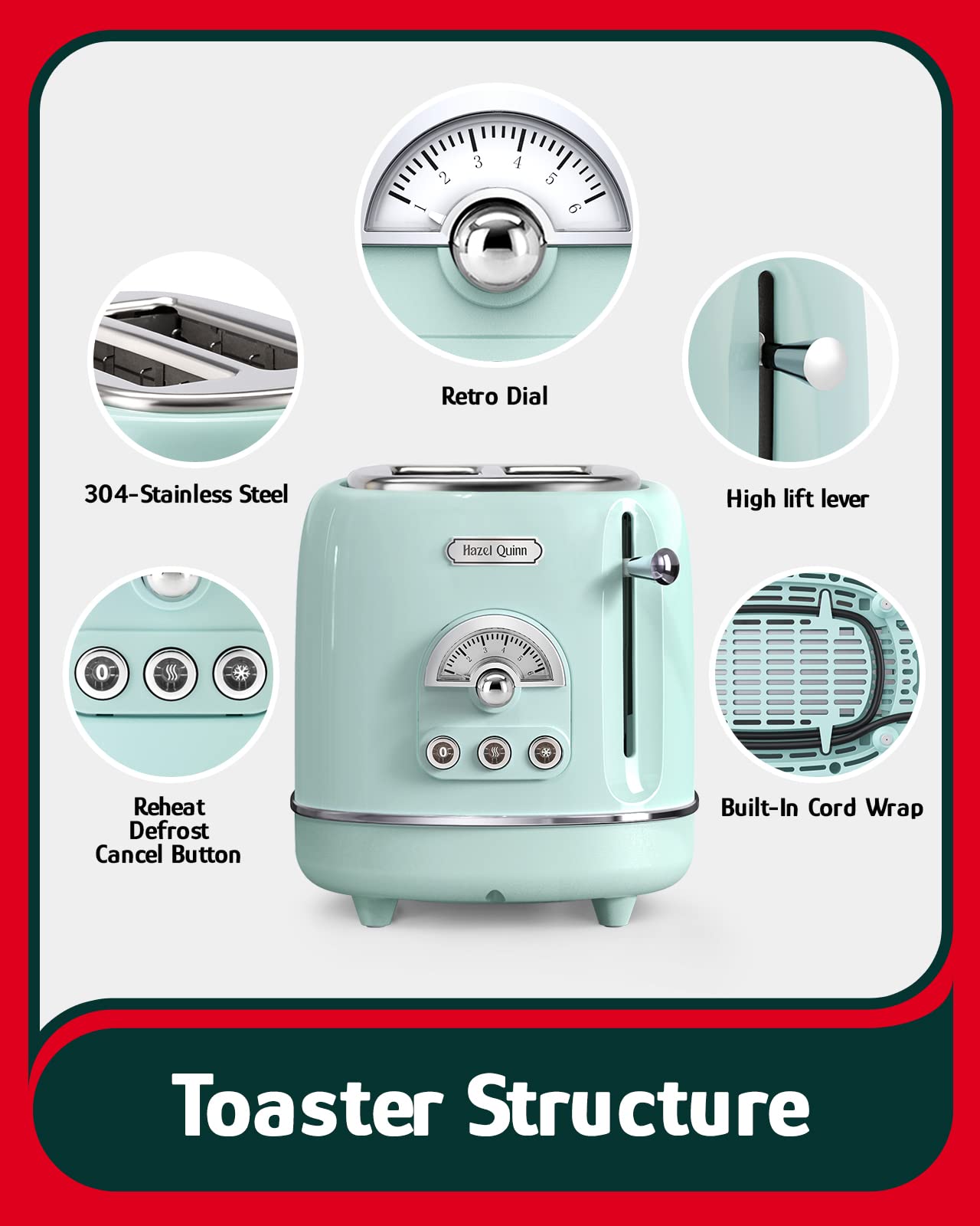 Hazel Quinn 1.7L Electric Kettle and 2-Slice Retro Toaster Set