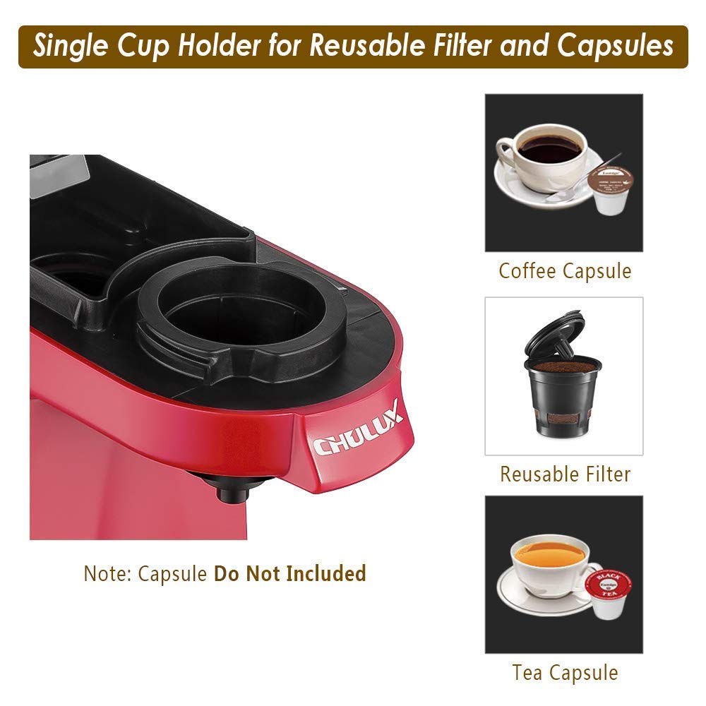 CHULUX One Cup Coffee Maker with 4 Pieces Refillable Filters,12 Ounce Built-in Water Reservoir