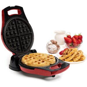 moss & stone red belgian waffle maker, electric waffle machine, flips & non-stick grids, temperature control, round waffle