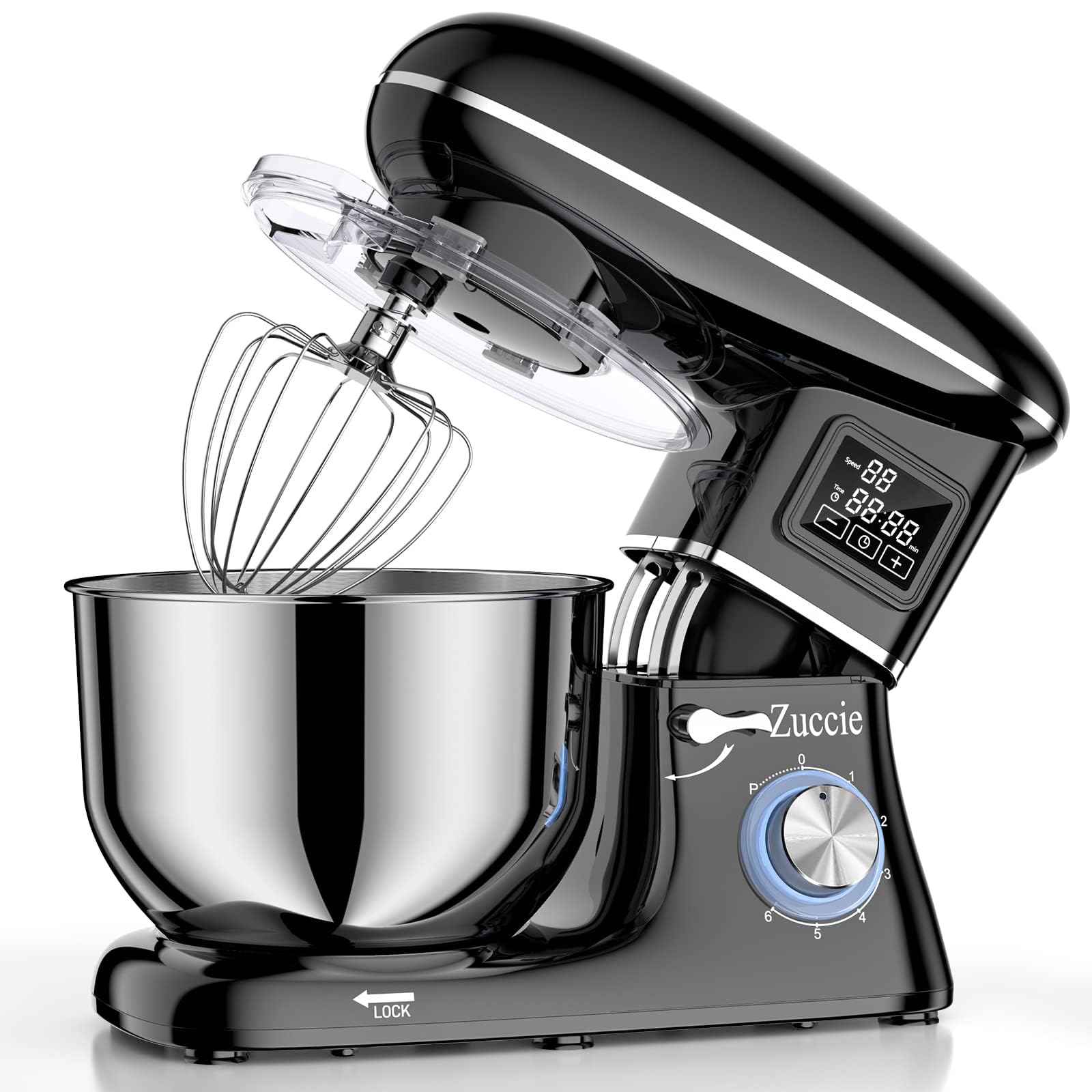 Stand Mixer, Zuccie 660W Mixers Kitchen Electric Stand Mixer, 6+P-Speed Cake Mixer with Dough Hook, Wire Whip & Beater and Splash Guard (8L, Gray-8L)