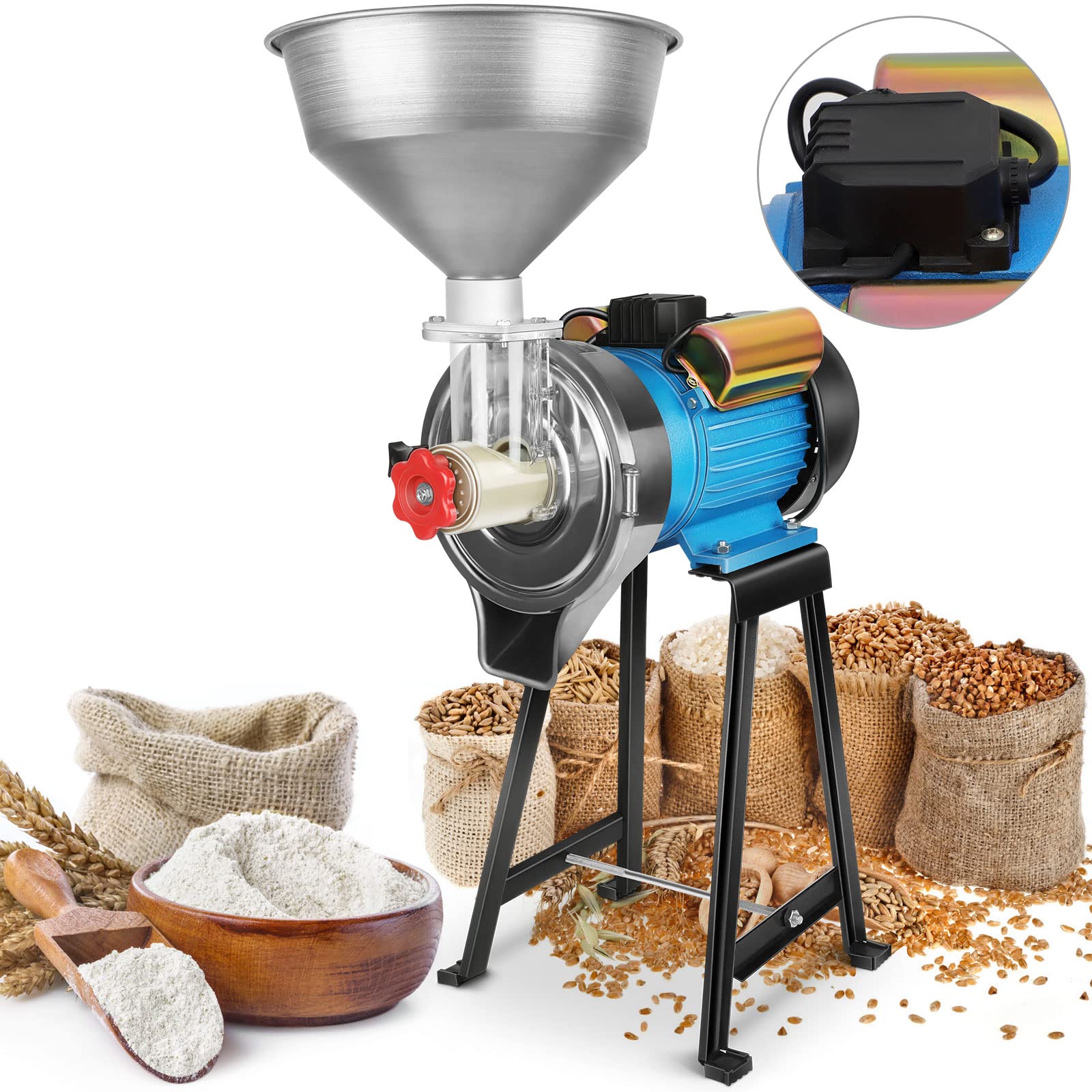 Molino De Maiz Electrico Maquina Para Moler Corn Wheat Grain Mill Grinder Electric Grinding Machine with Funnel for Flour Rice Feed Coffee Pellet in Powder 110V Electrica Para Masa (Hacer Tortillas)