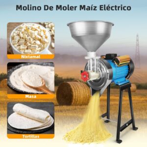 Molino De Maiz Electrico Maquina Para Moler Corn Wheat Grain Mill Grinder Electric Grinding Machine with Funnel for Flour Rice Feed Coffee Pellet in Powder 110V Electrica Para Masa (Hacer Tortillas)