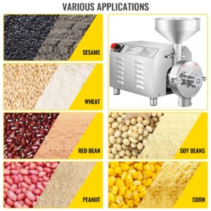 VEVOR Soybean Grinder Commercial Grinding Machine for Spices 3000W Corn Mill Grinder 50-60 KG/H Stainless Steel Corn Grinder Industrial Flour Milling Machine for Pepper Soybean Peanut Herbs Grains