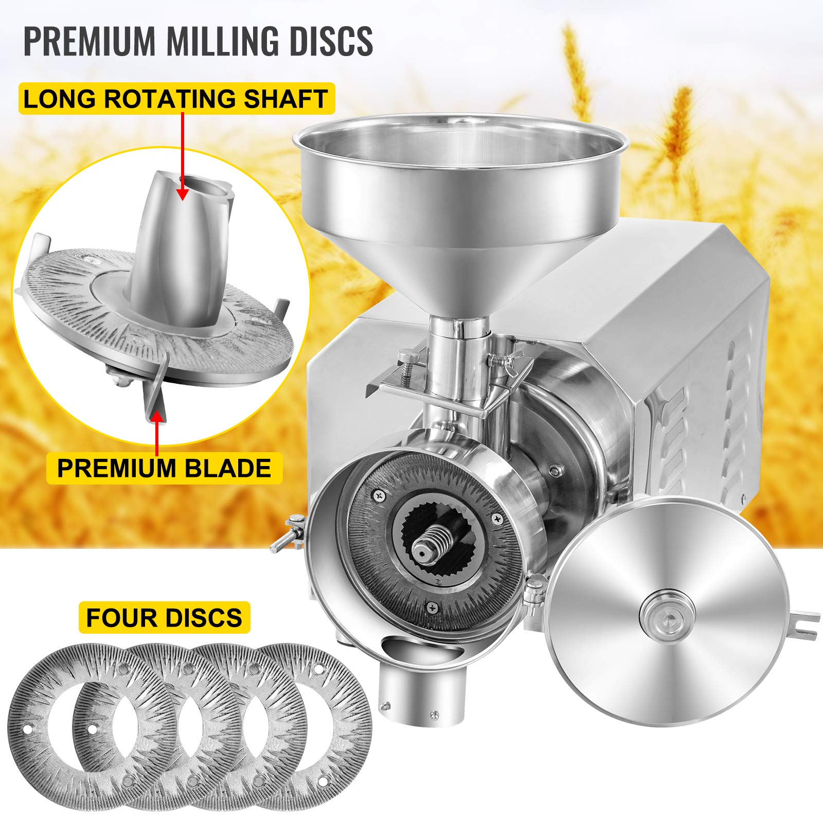 VEVOR Soybean Grinder Commercial Grinding Machine for Spices 3000W Corn Mill Grinder 50-60 KG/H Stainless Steel Corn Grinder Industrial Flour Milling Machine for Pepper Soybean Peanut Herbs Grains