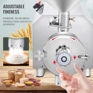 VEVOR Soybean Grinder Commercial Grinding Machine for Spices 3000W Corn Mill Grinder 50-60 KG/H Stainless Steel Corn Grinder Industrial Flour Milling Machine for Pepper Soybean Peanut Herbs Grains