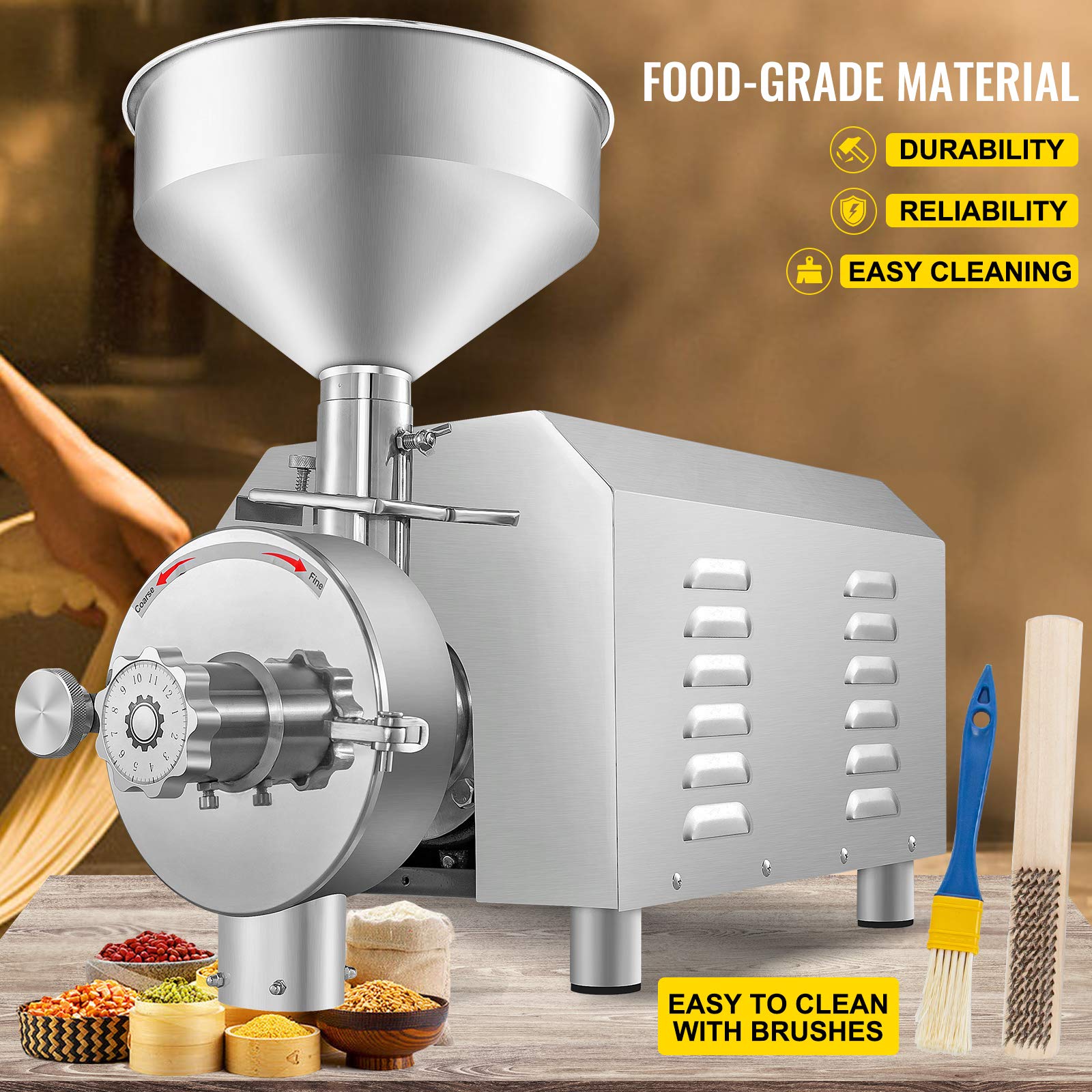 VEVOR Soybean Grinder Commercial Grinding Machine for Spices 3000W Corn Mill Grinder 50-60 KG/H Stainless Steel Corn Grinder Industrial Flour Milling Machine for Pepper Soybean Peanut Herbs Grains