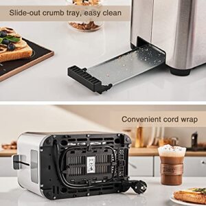 Toaster 2 Slice Extra-Wide 1.57” Slots, REDMOND Stainless Steel Toaster with LED Display, 6 Bread Shade Settings, Defrost/Bagel/Reheat/Cancel Functions and Removable Crumb Tray - 2 Slice