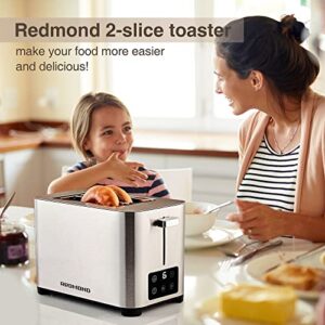 Toaster 2 Slice Extra-Wide 1.57” Slots, REDMOND Stainless Steel Toaster with LED Display, 6 Bread Shade Settings, Defrost/Bagel/Reheat/Cancel Functions and Removable Crumb Tray - 2 Slice