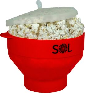 sol - heat-resistant cooking utensil set microwave silicone popcorn maker with lid and bpa free,heat resistant silicone popcorn maker collapsible bowl 10 x 8 x 6 inches - red