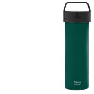 ESPRO – P0 Ultralight – Single Serve French Coffee Press and Lightweight Hydration Bottle for Travel, Camping and Everyday use, Stainless steel, Vacuum Insulated 16 oz (Green)