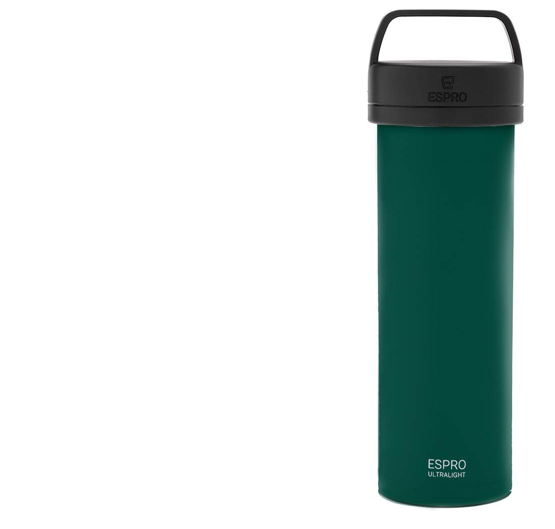 ESPRO – P0 Ultralight – Single Serve French Coffee Press and Lightweight Hydration Bottle for Travel, Camping and Everyday use, Stainless steel, Vacuum Insulated 16 oz (Green)