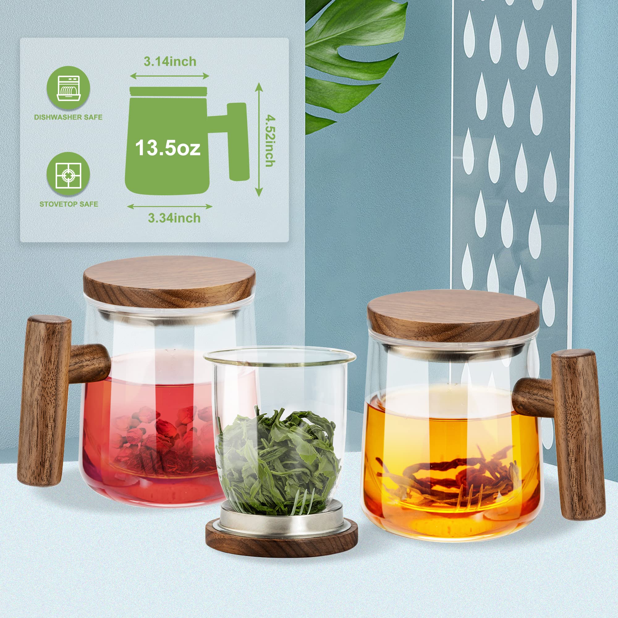 SUSTEAS 57oz Electric Kettle with Thermometer and SUSTEAS Tea Mug : Glass Teacup with Infuser and Lid, Clear Teacup for Tea Steeping at Home and Office, Clear (13.5oz)