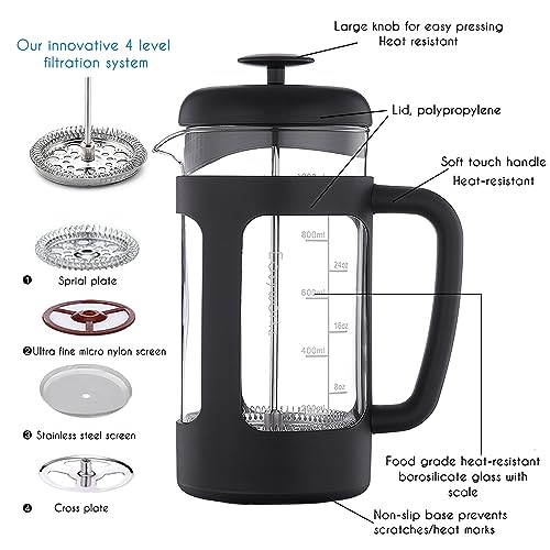 Easyworkz French Press 34 oz Coffee Tea Maker with Borosilicate Glass,Soft Grip Handle