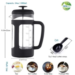 Easyworkz French Press 34 oz Coffee Tea Maker with Borosilicate Glass,Soft Grip Handle