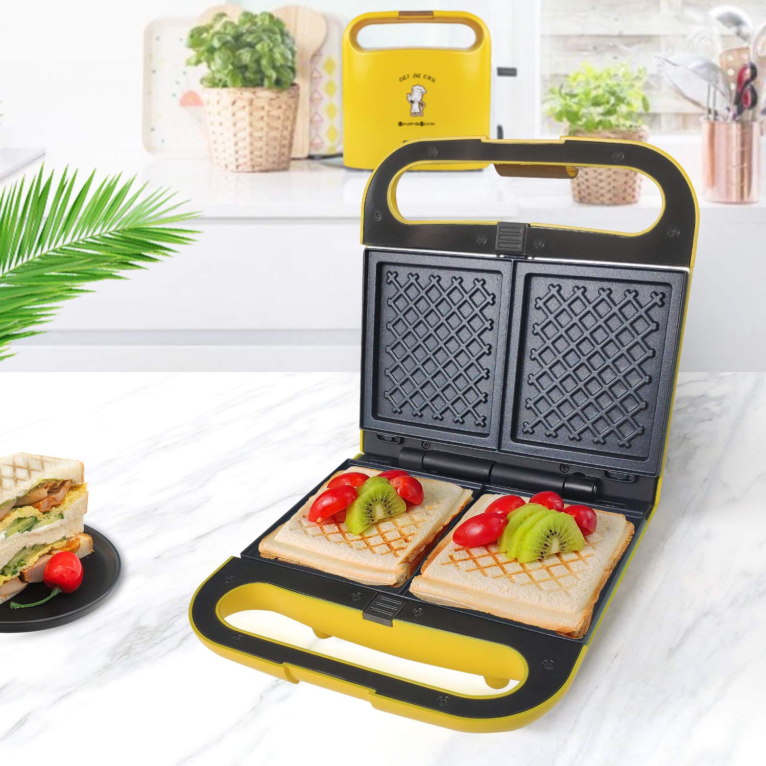 Health and Home Multi Baker, with 3 sets of interchangeable plates for making Belgian Waffle, Gourmet Sandwich, Doughnuts and More Snacks