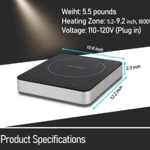 Weceleh Portable Induction Cooktop, 1800W Induction Burner with Ultra Thin Body, 9 Power Levels Induction Hot Plate, Induction Stove Top Cooker with 3-hour Timer, Child Safety Lock, Black (Plug In)