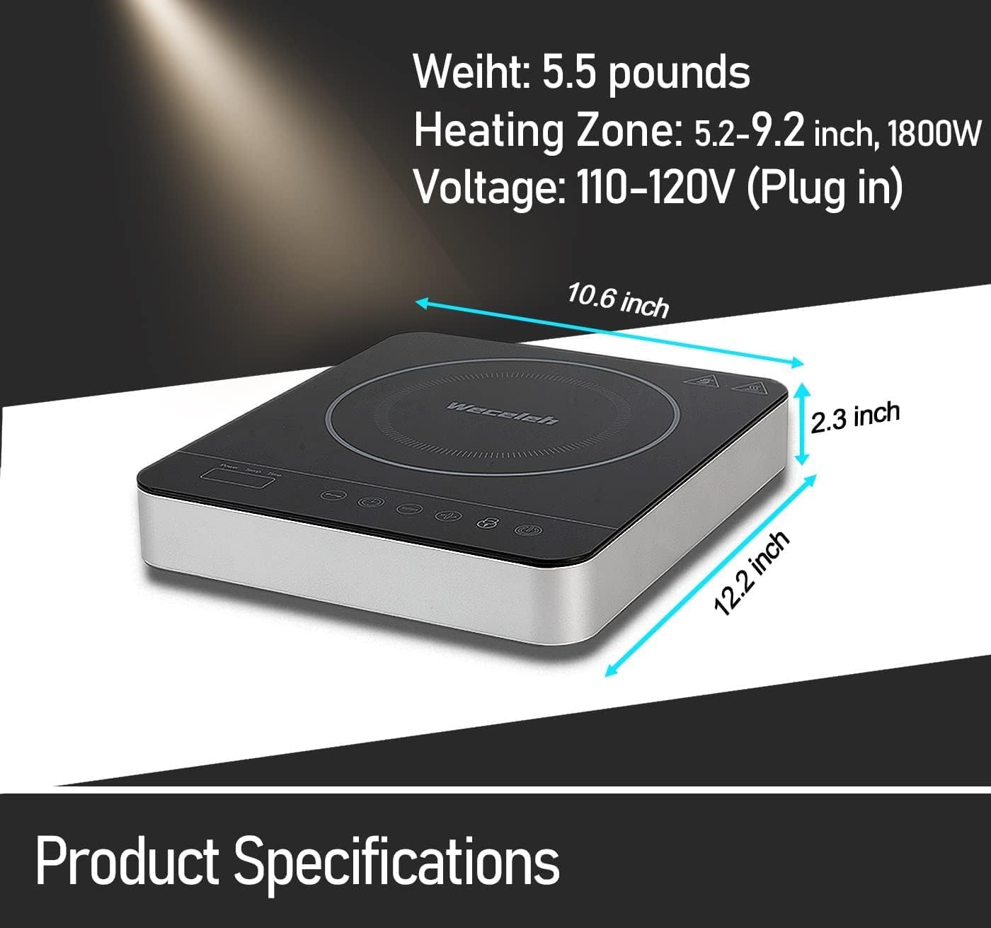 Weceleh Portable Induction Cooktop, 1800W Induction Burner with Ultra Thin Body, 9 Power Levels Induction Hot Plate, Induction Stove Top Cooker with 3-hour Timer, Child Safety Lock, Black (Plug In)